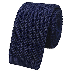 Slim Navy Blue Silk Knitting Tie Border Pattern Business Necktie for Men or Boys