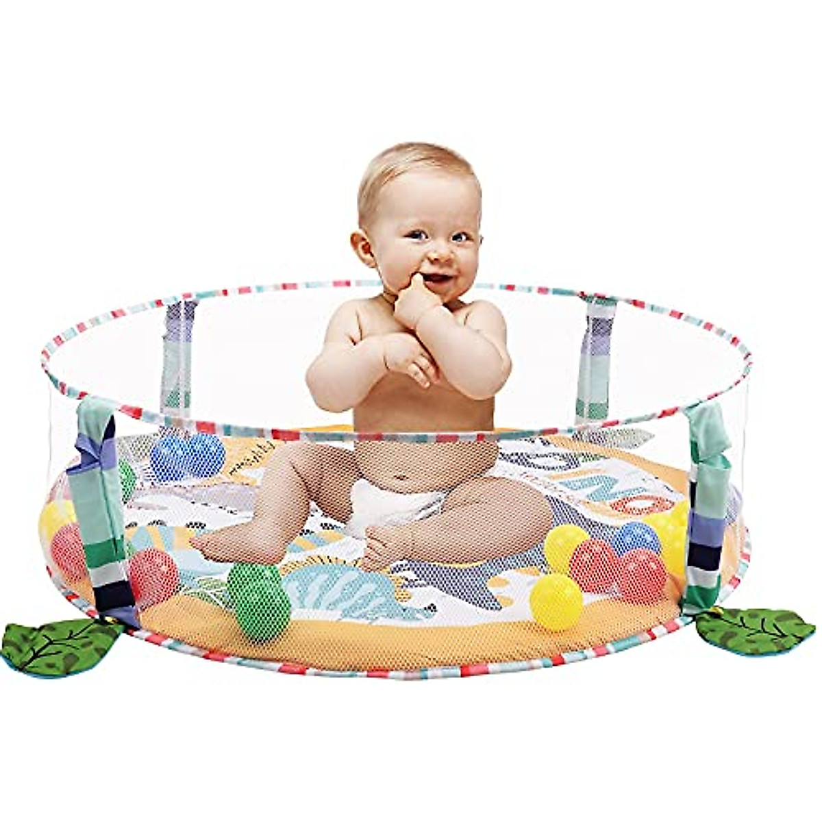 BATTOP Baby Play Mat Activity Gym with Ball Pit,4-in-1 Tummy Time Mat for Baby to Toddler,with Sensory Toys,Mirror,Head Rest,Cognitive Development Baby Play Center for Newborns,Infants (Green)