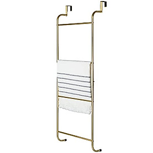 MyGift Over-The-Door Towel Rack with 4 Rungs, Brass-Tone Metal Ladder Bathroom Towel Hanging Storage Drying Rack