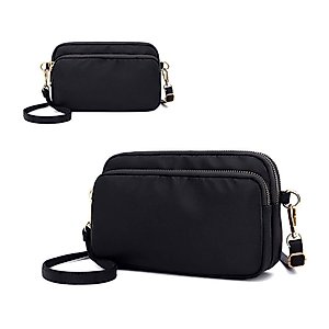 Nylon Small Women Crossover Body Phone Purse Bag Wristlet Clutch Wallet Handbag for Samsung Galaxy S20 Ultra, S20 FE 5G, A11 A21 A51 A71 A10S A20S A21S A20, Note 20 10 9,S10 Lite S10 Plus (Black)
