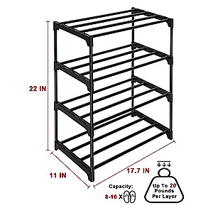 LNYZQUS Upgrade 4-Tier Small Shoe Rack, Metal Stackable Kids Shoe Shelf Storage Shoe Stand Organizer for Closet Entryway Hallway,Zapateras Organizer for Shoes(Black)
