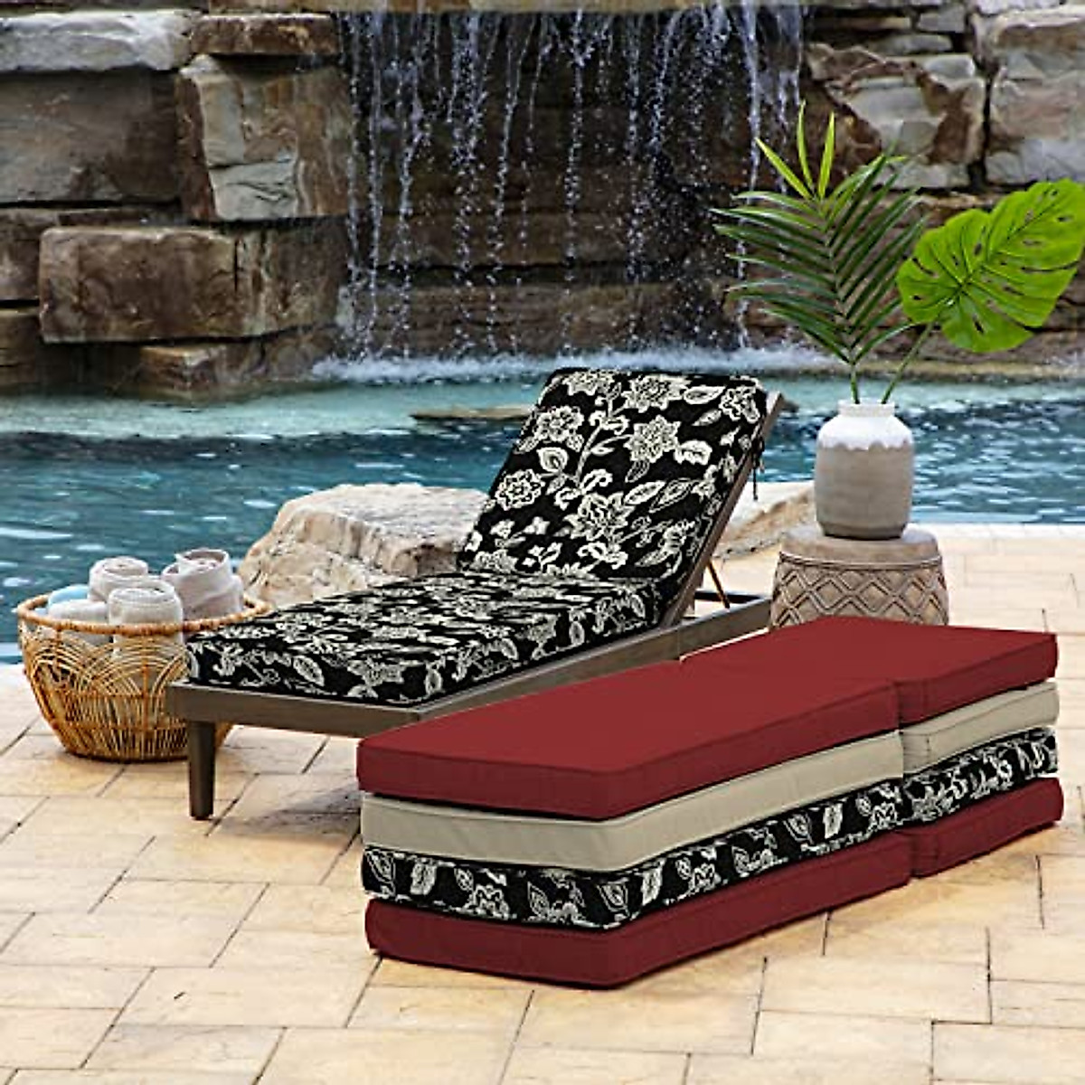 Arden Selections ProFoam Essentials Outdoor Chaise Lounge Cushion 72 x 21, Ashland Black Jacobean