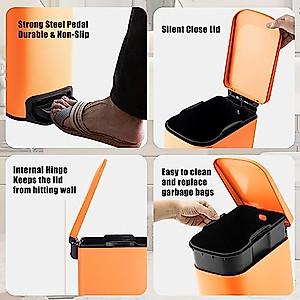 Cesun Small Bathroom Trash Can with Lid Soft Close, Step Pedal, 6 Liter / 1.6 Gallon Stainless Steel Garbage Can with Removable Inner Bucket, Anti-Fingerprint Finish (Matt Orange)