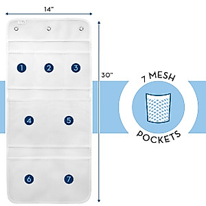 S&T INC. Shower Organizer, Shower Caddy or Bathroom Organizer with Quick Drying Mesh, 7 Pockets to Hold Shampoo, Soap, Loofah, and Cruise Ship Essentials, 14 Inch by 30 Inch, White, 2 Pack