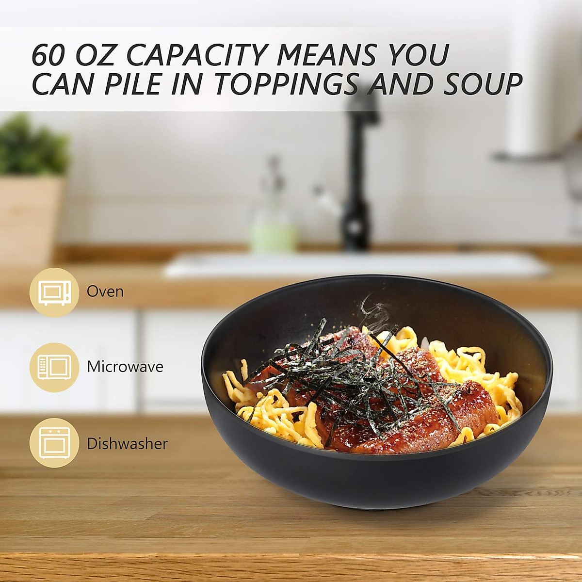 Cabilock Bowl for Restaurant 1PCS Japanese Style Ramen Bowls A5 Melamine Noodle Soup Bowl Pasta Serving Salad Bowl for Rice Soup Noodle Udon 21. 5cm Noddle Holding Bowl