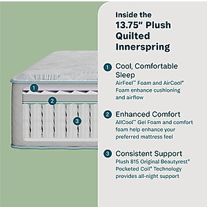 Beauty Sleep DreamRest Plush 13.75" Queen Mattress, Pocketed Coils, Cooling, Breathable, and Pressure Relieving - 100 Night Trial, CertiPUR-US Certified and 10 Year Limited Warranty