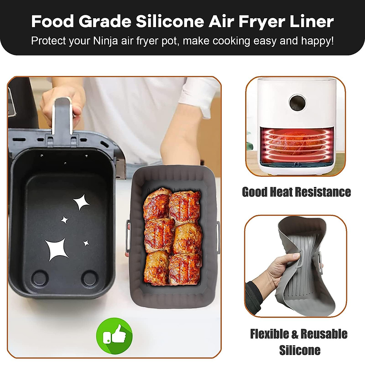 2 Pcs Silicone Air Fryer Liners for Ninja Foodi DZ201 DZ401 6-in-1 8-10QT, Air Fryer Accessories for Ninja Instant Vortex Plus, Reusable Air Fryer Liner, Non-Stick | Easy Cleaning