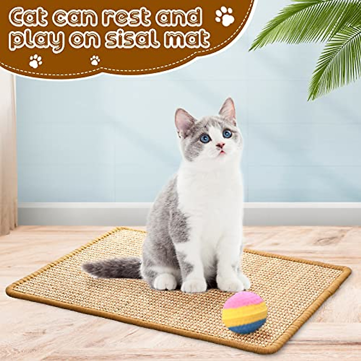 4 Pcs Cat Scratch Mat Sisal Cat Scratching Pad Mat for Cats Scratching Pad Rug for Cat Grinding Claws and Carpets Sofa Couch Furniture Door Protector, Light Brown, 15.7 x 12 Inch