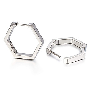 Hexagon Chunky Pure Titanium Huggie Hoop for 21mm Small Hypoallergenic Lightweight High Polished Open Geometric Hoops Earrings Jewelry Gifts for Women Men