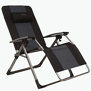 Kamp-Rite Outdoor Folding Reclining Zero Gravity Beach Lawn Chair w/Headrest for Backyard, Camping, Tailgating, & Sports, 300 LB Capacity, Gray/Black
