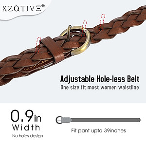 XZQTIVE 2 Pieces Women's Braided Leather Belts Casual Skinny Woven Belt for Jean Pant