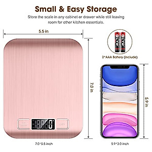 Mik-Nana Food Scale Pink, 10kg/22lb Digital Kitchen Scale Weight Grams and Oz for Baking and Cooking, 1g/0.1oz Precise Graduation, Easy Clean Stainless Steel