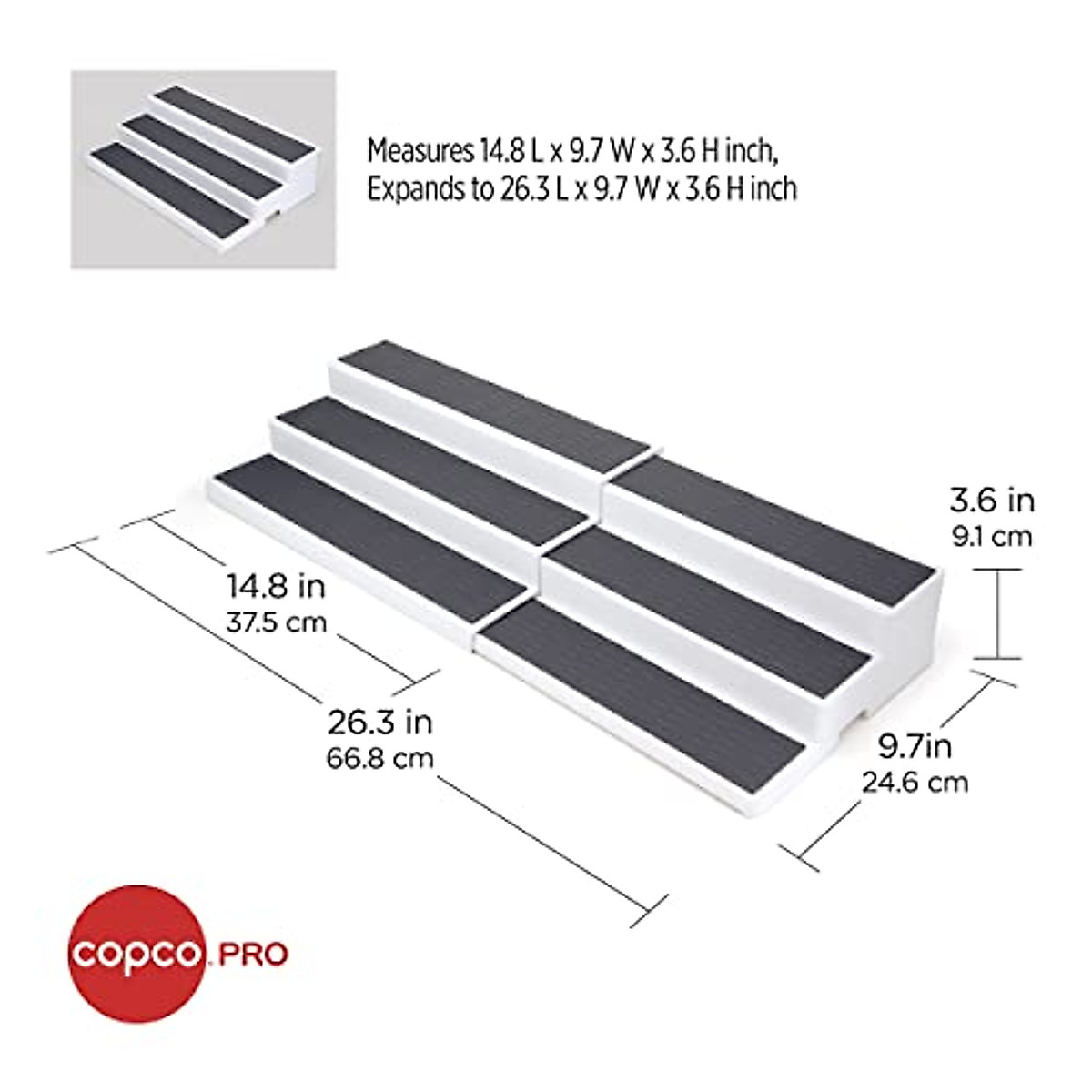 Copco Pro Expandable 3-Tier Cabinet Organizer, 14.8 x 9.7 x 3.5 Inch, White and Charcoal Gray