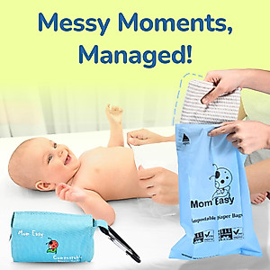 MOM EASY Compostable Diaper Disposable Bags With Dispenser, 120 Counts Baby Diaper Bags Dispenser, Diaper Bags Refill, Diaper Garbage Bags, Baby Disposable Diaper Sacks
