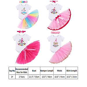 Baby Girl Toddler Kids Rainbow 2nd Birthday Cake Smash Outfit Cotton Short Sleeve Romper Princess Tutu Tulle Skirt Flower Headband 3pcs Two Years Old Party Photo Shooting Summer Clothes Colorful