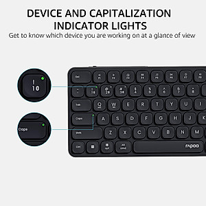 Rapoo E9350L Rechargeable Wireless Keyboard, Support 4 Devices, Ultra-Slim with Indicator Light, Quiet, 90-Day Battery Life, Full Size Keyboard with Numeric Keypad for Windows/Mac/Linux/Chrome, Black