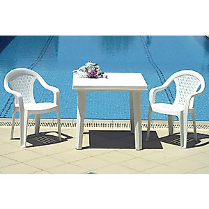 Compamia Cuadra 31" Square Resin Patio Dining Table in White, Commercial Grade
