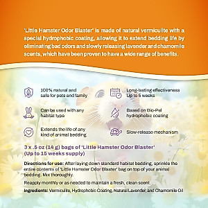 Little Hamster Odor Blaster | a New Generation Of Animal Bedding Deodorizer | Unique Formula for Slow Release | Natural Fresh Scent - Lavender & Chamomile | Up to 15 Weeks Supply | 3 x 0.5oz bags