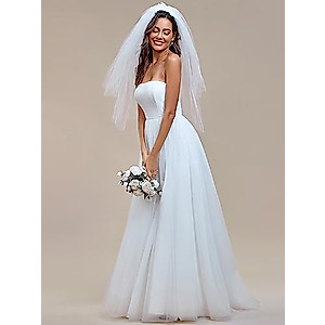Ever-Pretty Women's Strapless A-line Empire Waist Tulle Elegant Simple Wedding Dress White US04