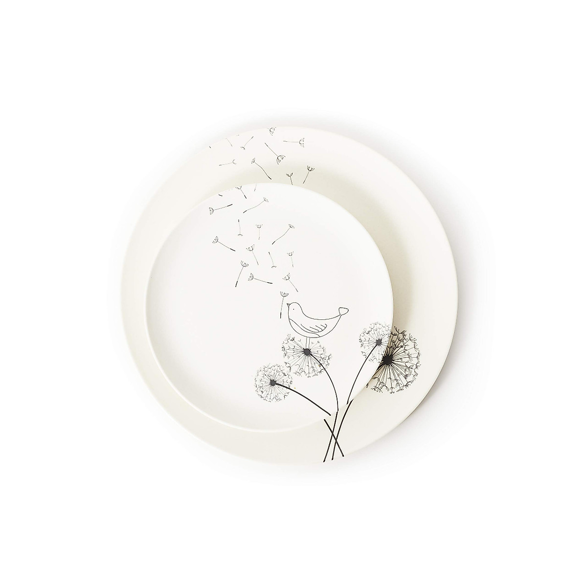 Aquaterra Living Ecofriendly Dinner Plate Set with Dandelion Designs- Set of 6, 10" indoor or outdoor plates