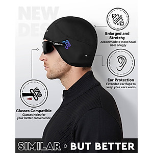 Hikenture Skull Cap Helmet Liner with Glasses Holes, Winter Thermal Cycling Cap for Men & Women, Cycling Hat Beanie Black