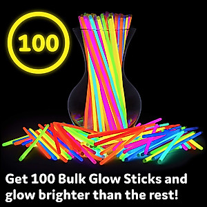 PartySticks Glow Sticks Party Supplies 100pk - 8 Inch Glow in the Dark Light Up Sticks Party Favors, Glow Party Decorations, Neon Party Glow Necklaces and Glow Bracelets with Connectors