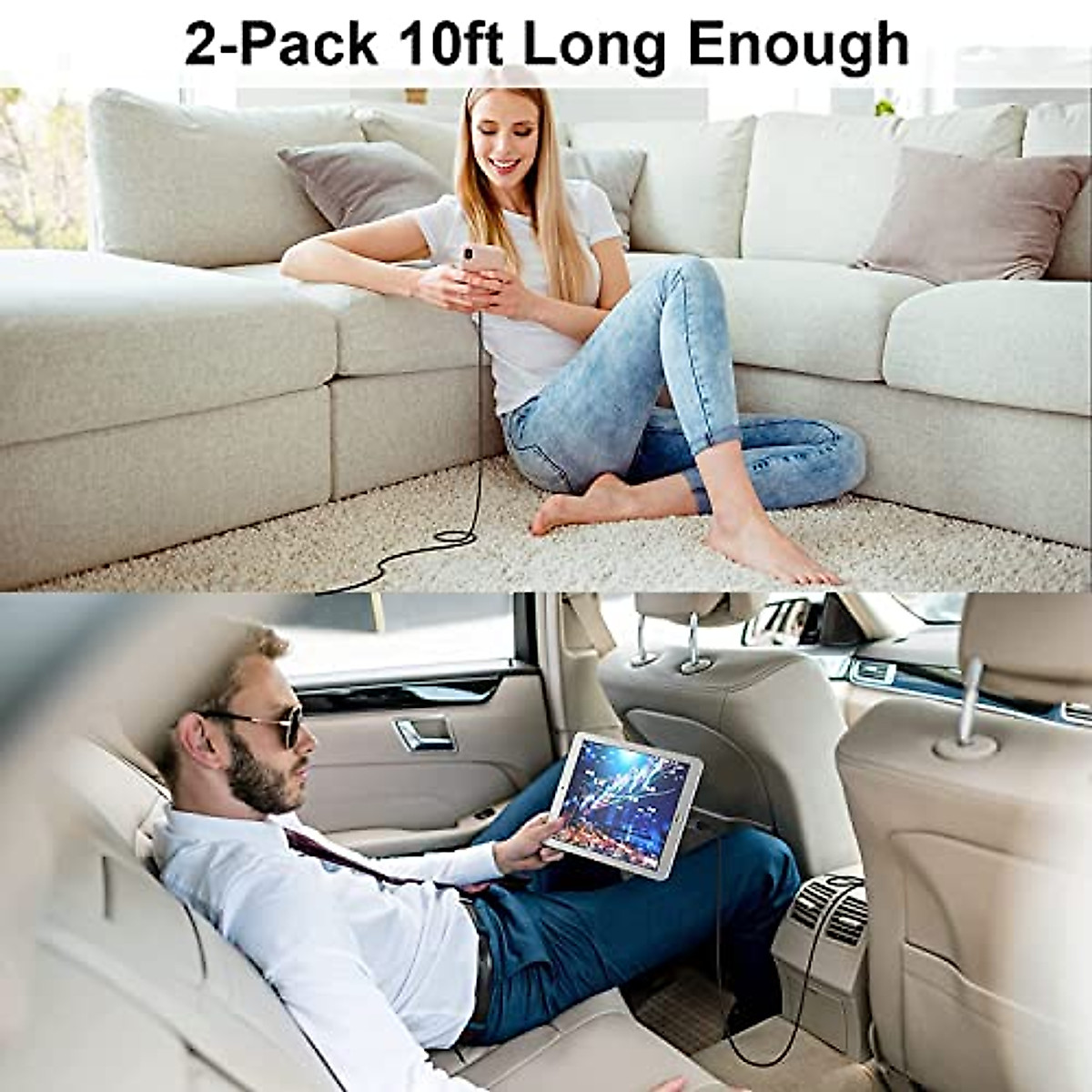 Deegotech USB C to USB C Cable 10ft, 2-Pack 100W 5A Nylon Braided Type C Charger Fast Charging for MacBook, Type C to Type C Cable Compatible with iPad Pro, MacBook Pro/Air, Galaxy S22+ S21 S20