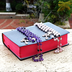 GeekTenet Rosary Beads Chaplet Pink Natural Crystal Rosery Cross Catholic gifts (Pink)