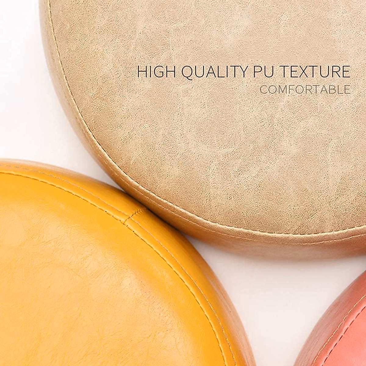 RILOOP Upholstered Footstool Iron Round Foot Stool,Upholstered Ottoman Pu Leather Footrest Changing Shoe Stool for Makeup Dining Room Dressing Chair Shoe Bench Storage Footstool/OliveGreen