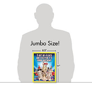 NobleWorks Jumbo Hilarious Birthday Greeting Card 8.5 x 11 Inch with Envelope (1 Pack) Oversize Jumbo Bday Excited Cats J3525BDG