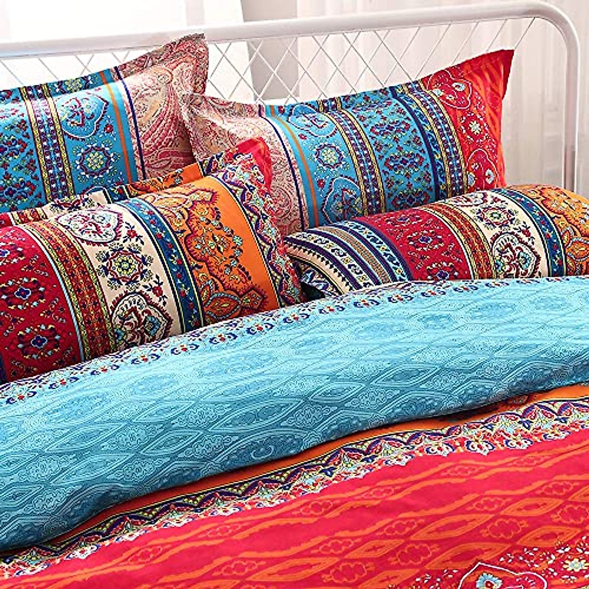 Bohemain Comforter Set Queen, Reversible Boho Down Alternative Comforter Set for All Seasons, 3 Pieces (1 Solid Comforter + 2 Pillow Shams), Soft Microfiber Bedding 90'' x 90"
