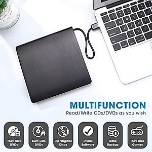 ROOFULL External CD DVD Drive USB 3.0 Portable DVD & CD-ROM +/-RW Player Burner Reader Writer Rewriter Adapter Optical Disc Drive for Laptop PC Windows 11/10/8/7 Mac Linux Desktop Computer