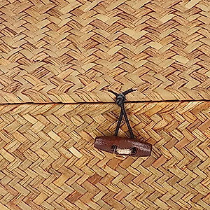 Seagrass Storage Basket, Rectangular Seagrass Basket, Natural Seagrass Storage Basket Woven Rectangular Shelf Basket Bins with Lids Desktop Organizer Wicker Baskets for Organizing(M)