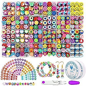 JOICEE 480PCS Fruit Flower Polymer Clay Beads, 24 Style Cute Smiley Heart Mushroom Clay Beads Charms for Jewelry Necklace Earring Making, DIY Bracelet Making Kit Accessories for Women Girls