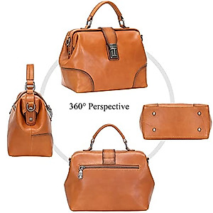 CHERISH KISS Womens Crossbody Purse Genuine Leather Vintage Top Handle Satchel Bags Doctor Style Shoulder Bag for Ladies (K18 Brown-1)