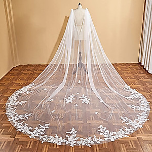 EllieWely 1 T Cathedral Length Floral Lace Wedding Bridal Veil Cape F03 Ivory