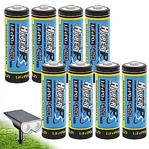 (8-Pack) HyperPS 3.2V LiFePo4 14430 (14 x 43mm) 400mAh Rechargeable Battery for Solar Panel Light, Tooth Brush, Shaver, Flashlight