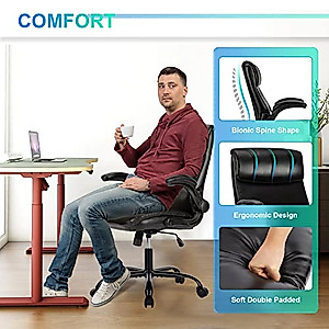 Office Chair, Executive Home Office Computer Desk Chair, Ergonomic Leather Chair for Lumbar Support and Comfort, Adjustable Height and Tilt, Swivel Rolling Task Chair for Work, Study, Game (Black)