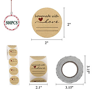 Lpraer 500Pcs 2" Homemade with Love Stickers with Lines for Writing, Adhesive Canning Labels for Jars, Baked Packaging, Cookie Bags, Fudge Containers
