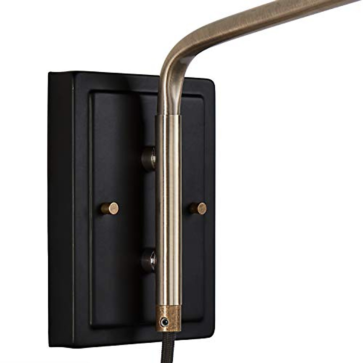 Amazon Brand – Rivet Mid-Century Swiveling Long Arms, Pivoting Head, Plug-In, Hardwire or 2-in-1 Option Wall Sconce with Bulb, 11"H, Matte Black with Antique Brass - 51457