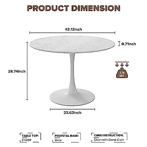 Ufurpie 42" Round Dining Table,Faux Marble Table Top,White Tulip Table Metal Base Pedestal Table for 4-6 Person,Easy Assembly End Table Leisure Coffee Table