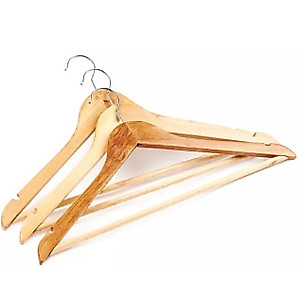 Wood Clothes Hanger Classic 10 Pack - Wooden Hangers 10 pcs - Slightly Curved Hanger Set - Solid Coat with Stylish Chrome Hooks - Heavy-Duty Clothes, Jacket, Shirt, Pants, Suit Hangers