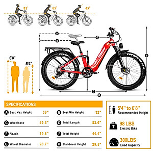 FREESKY Electric Bike for Adults with 1600W Power Motor, Full Suspension Ebikes up to 35MPH & 105Miles Max Range, 48V 25AH Removable Battery, 27" Fat Tire, Step-Thru E-Bike for Women/Men
