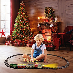Train Set - Christmas Train Toys, Battery-Powered Locomotive Engine with Sound and Lights, Cargo Cars & 10 Tracks, Toy Train Sets for Boys Age 3 4 5 6