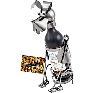 BRUBAKER Wine Bottle Holder 'Dog' - Table Top Metal Sculpture - with Greeting Card