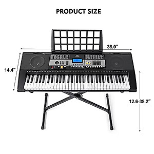 MUSTAR 61 Key Piano Keyboard, Touch Sensitive Keyboard Piano for Beginners, Electric Keyboards Piano with Stand, LCD Display, Headphones, Microphone, Power Adapter, Kids Birthday Gifts, Black