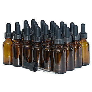 (Pack of 24) 1 oz. Amber Boston Round with Black Glass Dropper