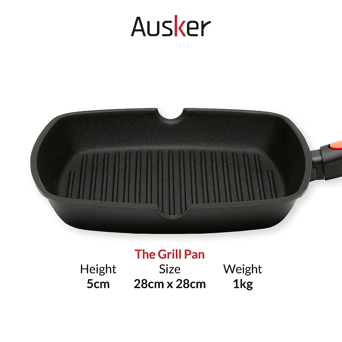 Ausker - Grill Pan, Non Stick for Perfectly Cooked Meat and Steak, Works on any Hob including Induction, Electric and Gas (28cm x 28cm)
