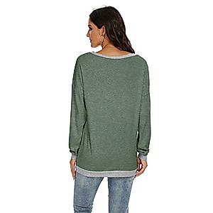 JINKESI Women Long Sleeve Tops Color Block Sweatshirts Round Neck Loose Tunic Top VG-Green-X-Large