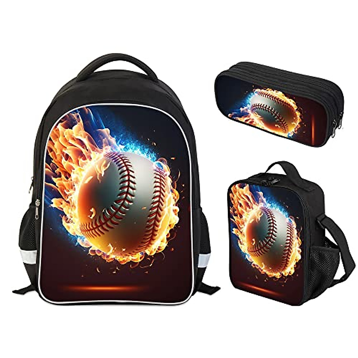 RTBBCKS Boys Backpack and Lunch Box,Set of 3 Unique Baseball Patterns Perfect for Kids